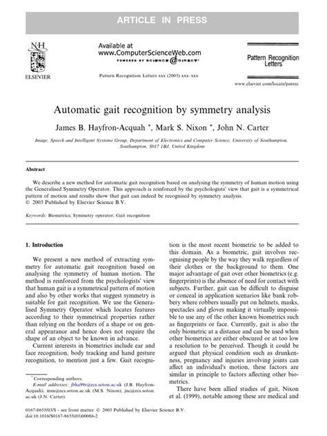 Pdf Automatic Gait Recognition By Symmetry Analysis Dokumen Tips