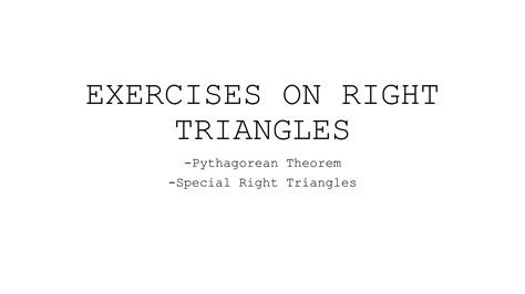 Exercises On Right Triangles Grade 9 Pptx