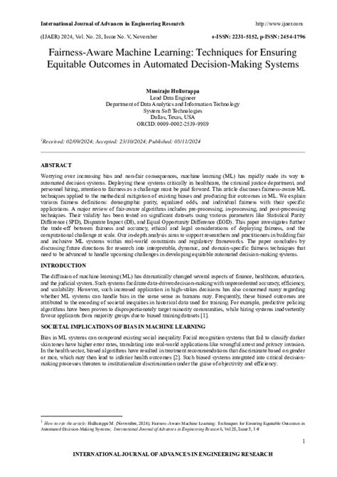 Pdf Fairness Aware Machine Learning Techniques For Ensuring Equitable Outcomes In Automated