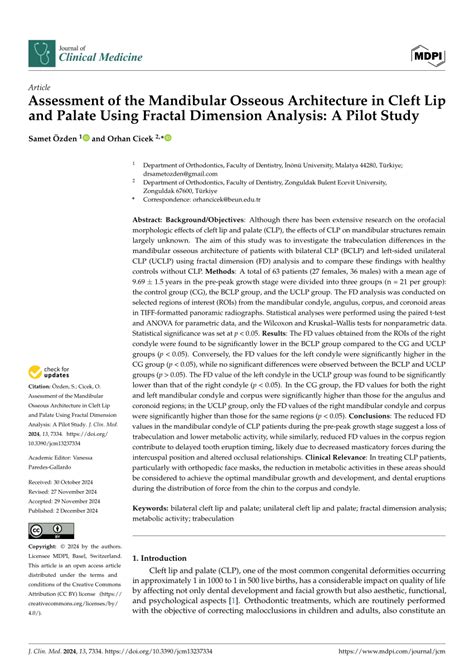 Pdf Assessment Of The Mandibular Osseous Architecture In Cleft Lip And Palate Using Fractal
