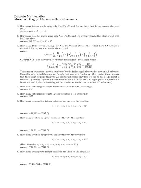 Counting Problems Part 2 Answer Pdf Mathematics