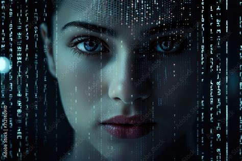 Female Face With Matrix Digital Numbers Ai Theme Stock Illustration