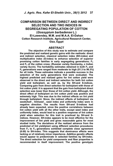 Pdf Comparison Between Direct And Indirect Selection And Two Indices