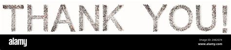 Conceptual large community of people forming THANK YOU message. 3d illustration metaphor for ...