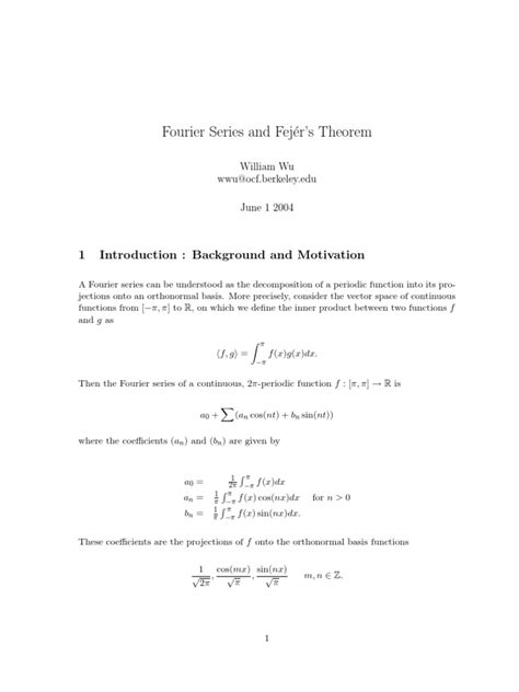 Fejer Theorem Pdf Fourier Series Series Mathematics Fejer Theorem Pdf Fourier Series Series Mathematics