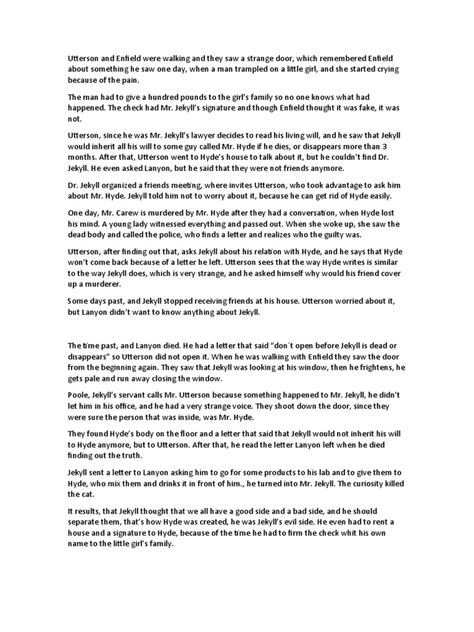 Summary Jekyll And Hyde Pdf Strange Case Of Dr Jekyll And Mr Hyde