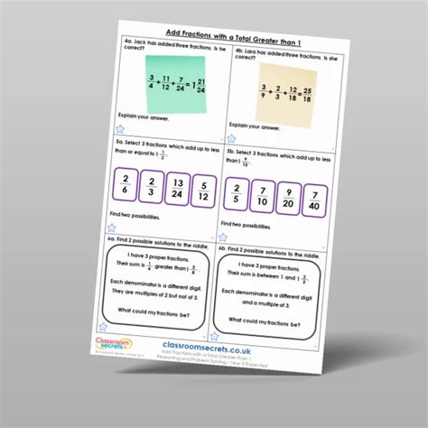 Year 5 Add Fractions With A Total Greater Than 1 Reasoning And Problem Solving Resource