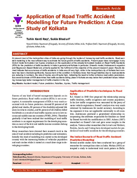 pdf application of road traffic accident modelling for future