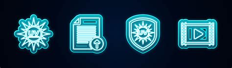 선 자외선 차단 파일 업로드 동영상 재생을 설정합니다 빛나는 네온 아이콘입니다 벡터 건강한 생활방식에 대한 스톡 벡터 아트 및 기타 이미지 건강한 생활방식 광선 녹색