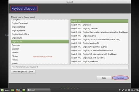 Select Keyboard Layout Linuxmint18