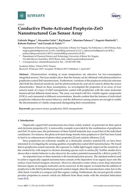 Pdf Conductive Photo Activated Porphyrin Zno Nanostructured Gas
