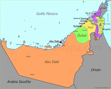 Mapa De Los Emiratos Árabes Unidos Guao