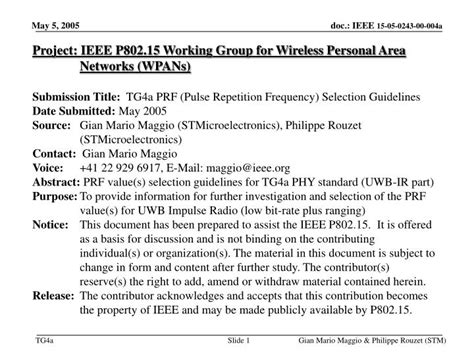 Ppt Project Ieee P80215 Working Group For Wireless Personal Area Networks Wpans Powerpoint