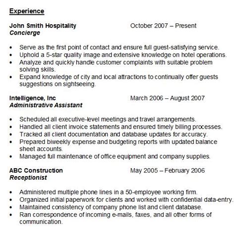 Resume Experience Sample