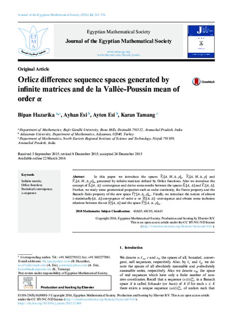 Pdf Orlicz Difference Sequence Spaces Generated By Infinite Matrices And De La Vallée Poussin