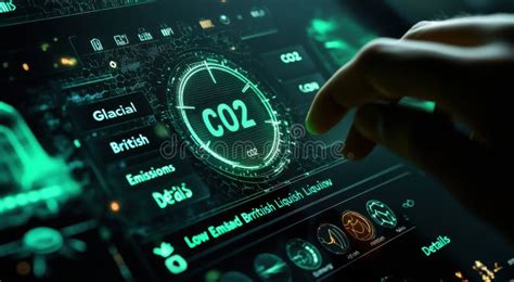 Hand Adjusting Futuristic Digital Interface With Co2 Dial On A Green Screen Indicating Carbon