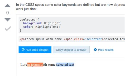 Css Get Default Selection Color Stack Overflow