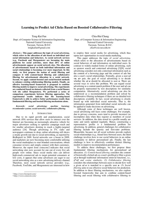 pdf learning to predict ad clicks based on boosted collaborative