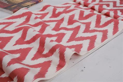 Luxurious Silk Ikat Chevron Red Adras Fabric
