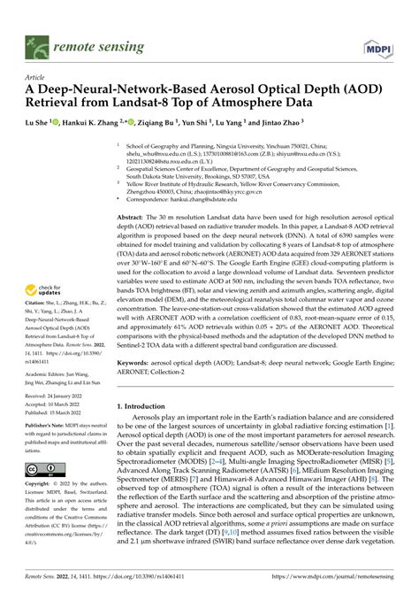 Pdf A Deep Neural Network Based Aerosol Optical Depth Aod Retrieval From Landsat 8 Top Of