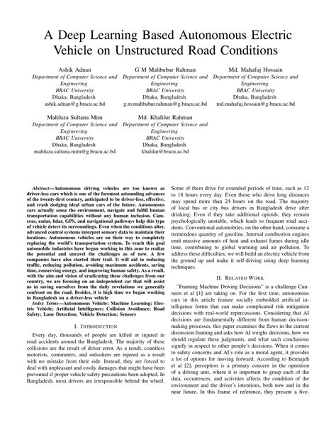 PDF A Deep Learning Based Autonomous Electric Vehicle On Unstructured Road Conditions