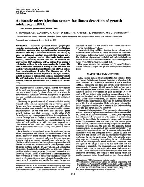 Pdf Automatic Microinjection System Facilitates Detection Of Growth Inhibitory Mrna