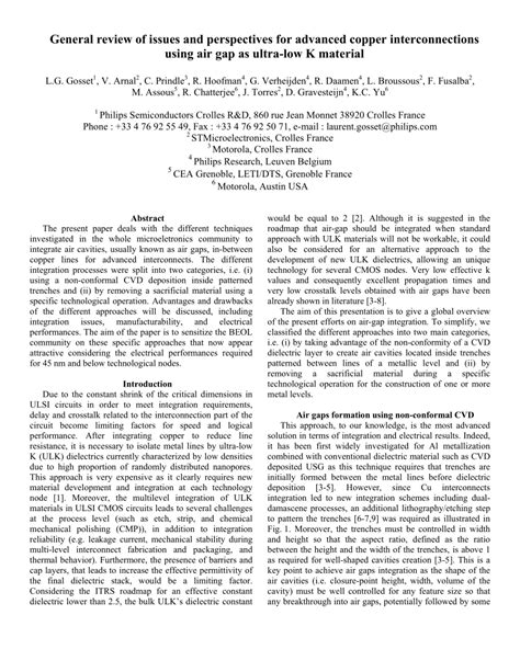 Pdf General Review Of Issues And Perspectives For Advanced Copper Interconnections Using Air