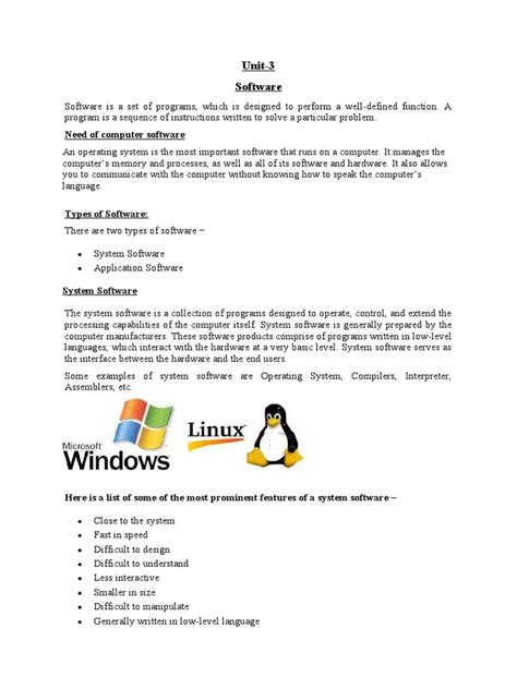 Unit 3 Software Need Of Computer Software Pdf Operating System