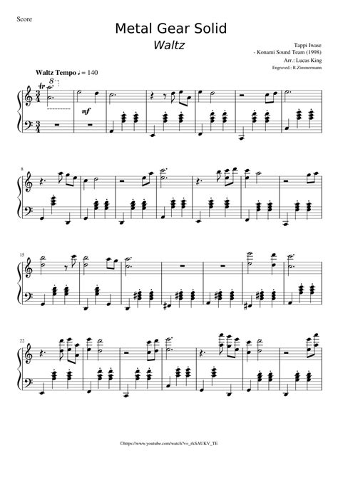 Metal Gear Solid Waltz Version Sheet Music For Piano Solo