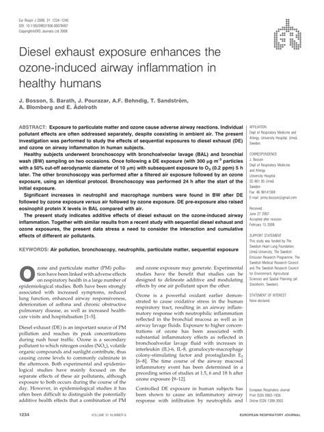 Pdf Diesel Exhaust Exposure Enhances The Ozone Induced Airway