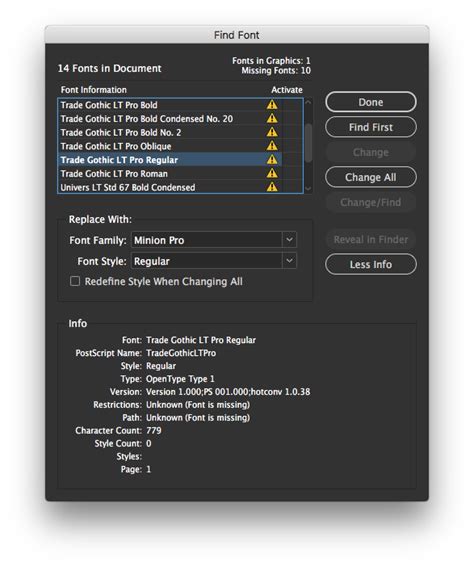 multiple listings of same font in find font menu adobe indesign