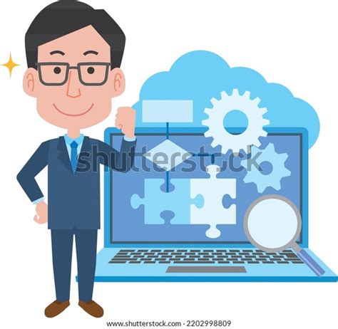 Illustration Male Programmer Using Personal Computer Stock Vector Royalty Free