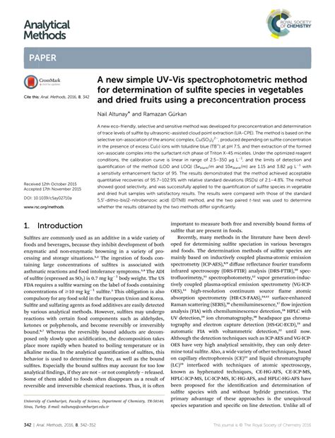 Pdf A New Simple Uv Vis Spectrophotometric Method For Determination Of Sulfite Species In