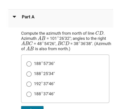solved part acompute the azimuth from north of line cd