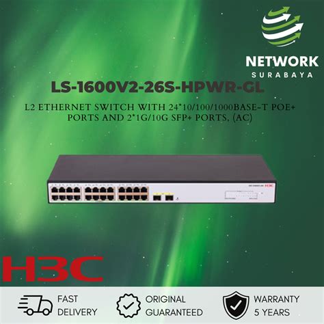 jual h3c ls 1600v2 26s hpwr gl l2 ethernet switch with 24 10 100