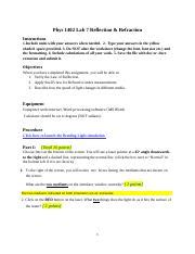 Phys Lab Reflection And Refraction Docx Phys Lab Reflection Refraction