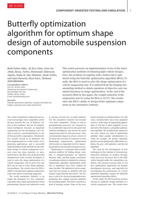 pdf butterfly optimization algorithm for optimum shape design of automobile suspension components