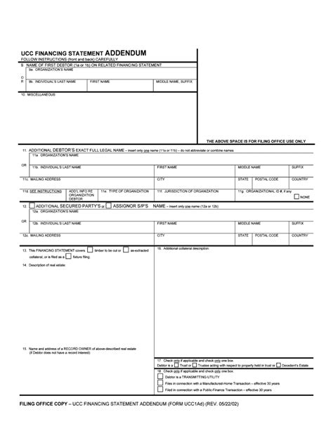 Ucc Financing Statement Addendum Uniform Law Commission Fill Out And Sign Printable Pdf