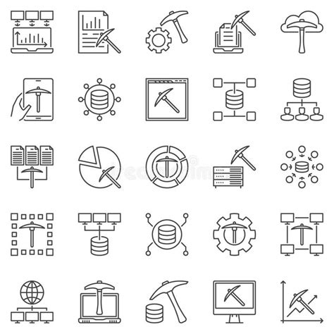 Data Mining Vector Concept Outline Icons Set Stock Vector Illustration Of Monitor Compute