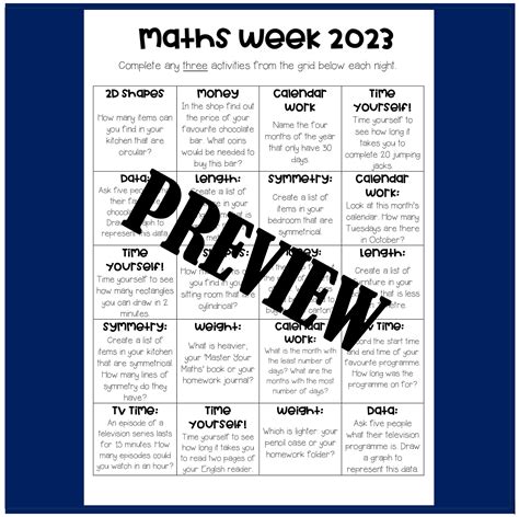 Mash Class Level Maths Week 2023 Homework Tasks