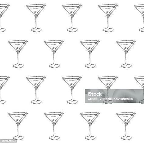 마티니 드라이 칵테일 원활한 패턴 흰색 고립 된 배경에 유리입니다 벡터 그림입니다 벡터에 대한 스톡 벡터 아트 및 기타 이미지