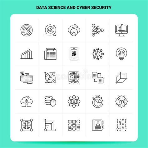 Outline 25 Data Science And Cyber Security Icon Set Vector Line Style
