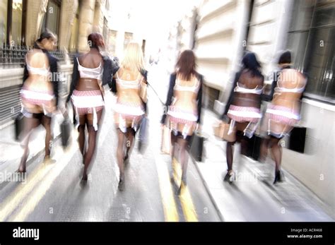 Semi Naked Business Women Parade The Streets Of London In Business Suits And Exposed Stockings