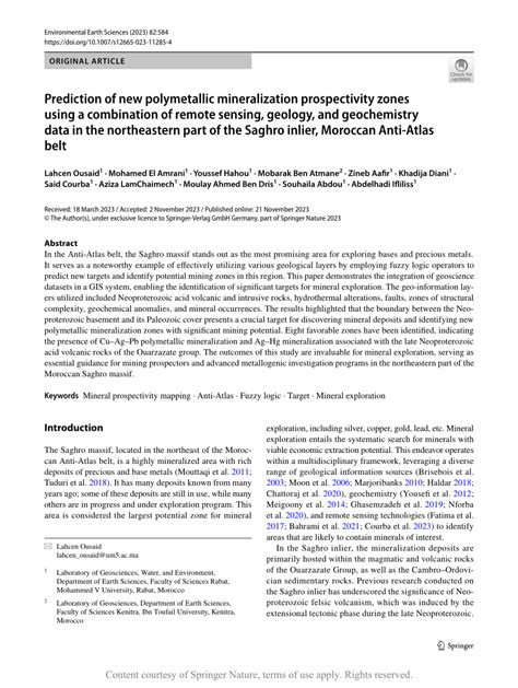 Prediction Of New Polymetallic Mineralization Prospectivity Zones Using A Combination Of Remote