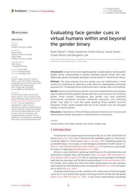 PDF Evaluating Face Gender Cues In Virtual Humans Within And Beyond The Gender Binary