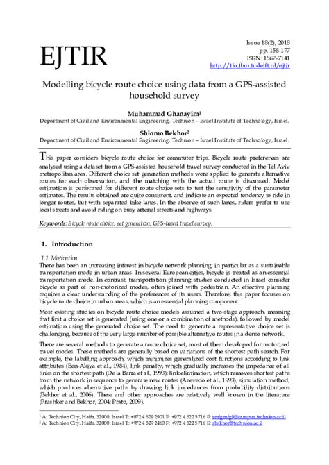 Pdf Modelling Bicycle Route Choice Using Data From A Gps Assisted Household Survey