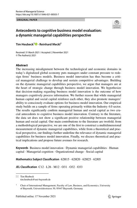 Pdf Antecedents To Cognitive Business Model Evaluation A Dynamic Managerial Capabilities