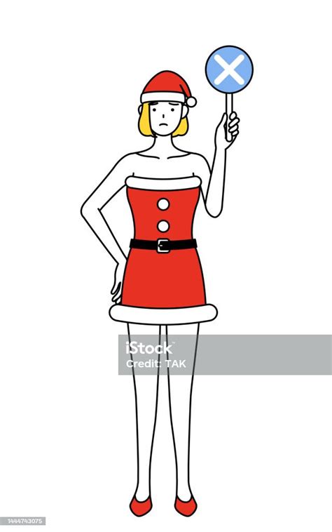 산타클로스 복장을 한 여성이 오답을 나타내는 막대를 들고 있는 간단한 선 그리기 그림 12월에 대한 스톡 벡터 아트 및 기타 이미지 12월 경기 참가자 계획 Istock