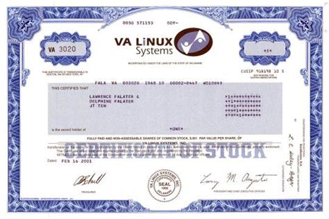 Va Linux Systems Collect Stocks And Bonds Old Stock Certificates For Sale