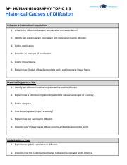 Unit Topic Historical Causes Of Diffusion Docx AP HUMAN GEOGRAPHY TOPIC Historical